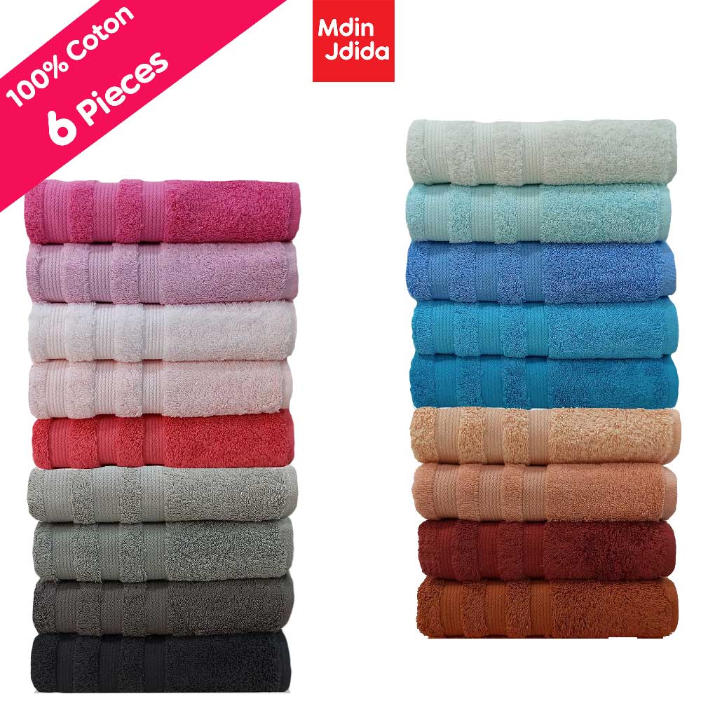 Pack de 6 serviettes de bain coton 50*90 cm serviettes épaisses 6 couleurs Pack de 6 serviettes de bain coton 50*90 cm serviettes épaisses 6 couleurs